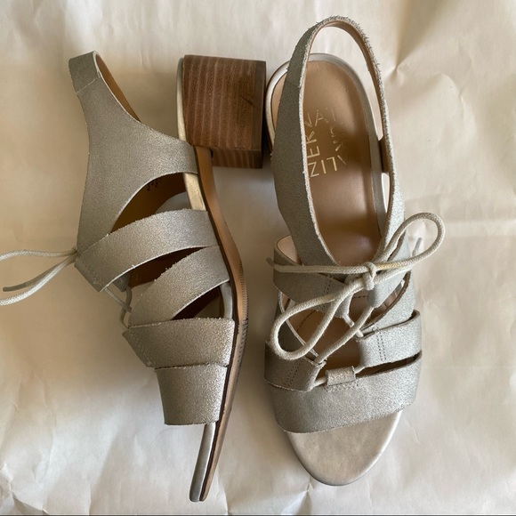 Naturalizer | Shoes | Naturalizer Block Heel Silver Lace Up Sandals ...